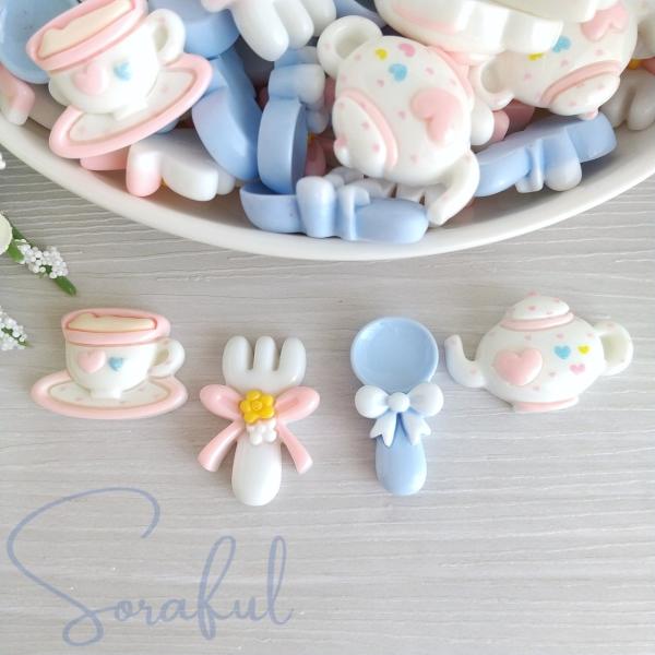 デコパーツ ゆめかわティータイムセット メルヘン 4個 貼付けパーツ D-0609