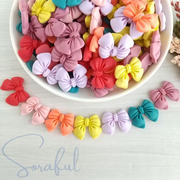 デコパーツ リボン くすみカラー オールドファッション Mサイズ 4個 貼付けパーツ D-0610