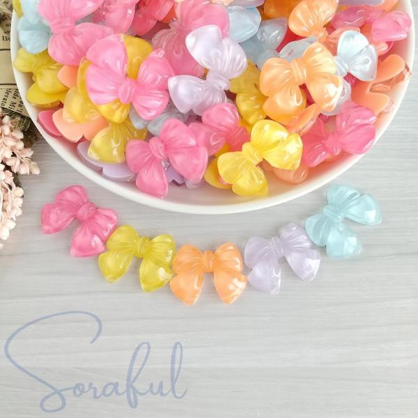 デコパーツ ちゅるるんリボン クリア 5色セット 貼付けパーツ D-0611