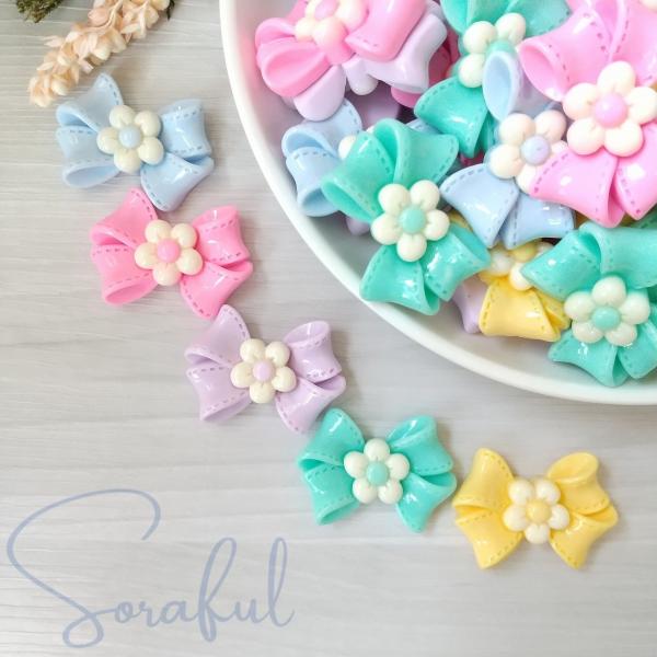 デコパーツ お花のリボン 4個セット