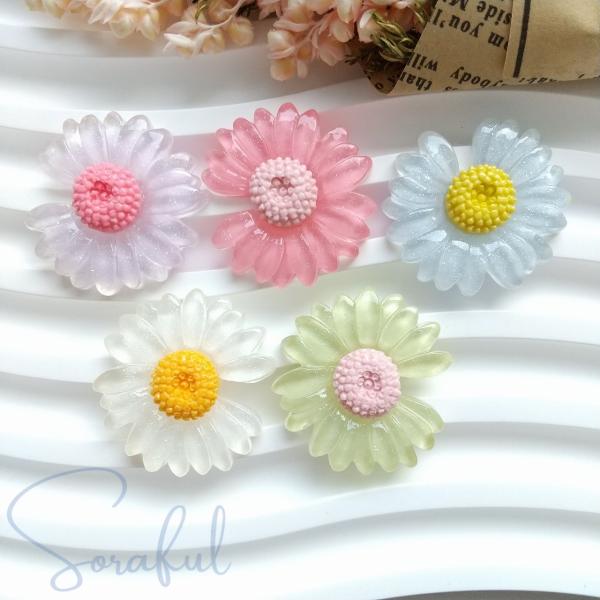 デコパーツ クリアフラワー 5色セット