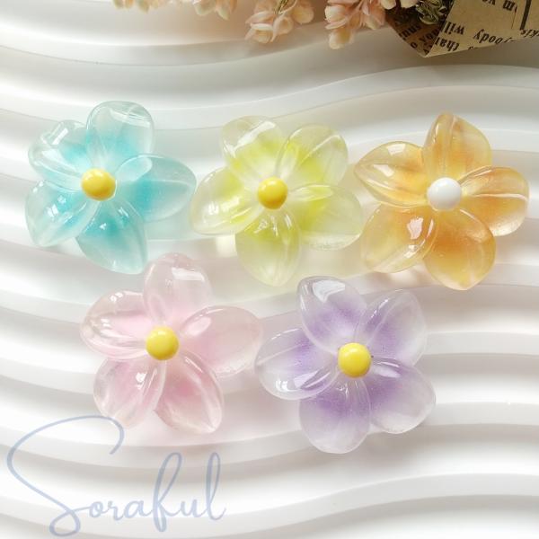 デコパーツ 水菓子みたいな涼しげなクリアフラワー ５色セット