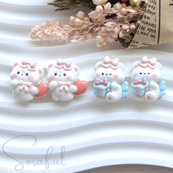 デコパーツ ハート＆プレゼントくまちゃん 4個セット
