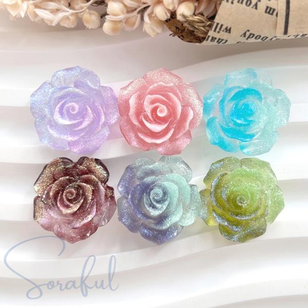 デコパーツ 上品なラメが綺麗な薔薇のデコパーツ 18mm 6個セット