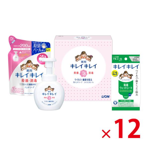 【商品仕様】●キレイキレイ泡ハンドソープ本体250ml・キレイキレイ泡ハンドソープつめかえ用200ml・キレイキレイ除菌ウェットシートアルコールタイプ10枚各1個●ハコサイズ／172×179×66mm