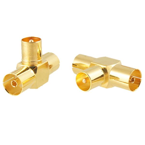 【本商品は海外出荷】お届けは通常20-30日を頂いております。商品名 :RFコネクタ;タイプ : TV PAL 1オス- 2メスカラー : ゴールドトーン;材質: 合金合計サイズ: 3.3 x 2.1 x 1.1cm重量 : 28gパッケー...