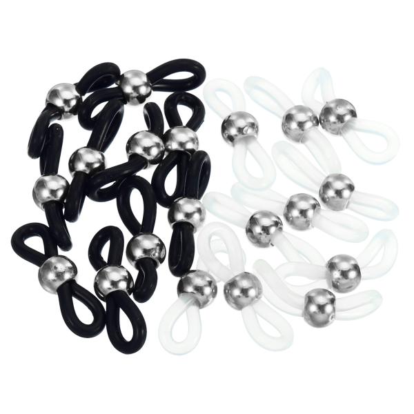 【本商品は海外出荷】お届けは通常20-30日を頂いております。ビードカラー：ホワイト; ばねカラー：ブラック、ホワイト; 素材: シリコーン、金属; 直径：1.5mm; 長さ：20mm; パッケージ内容：10 x 眼鏡チェーンコネクター(ホ...