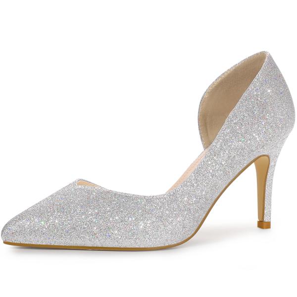 【本商品は海外出荷】お届けは通常20-30日を頂いております。【素材】：2色：ゴールド、シルバーグリッターアッパー。ラバーソール；ABSヒール?? ヒールの高さ：8.5 cm【特徴】：ポインテッドトゥ。スティレットハイヒール;スリップオンク...