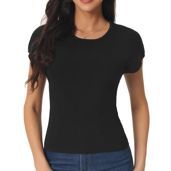 【本商品は海外出荷】お届けは通常20-30日を頂いております。60% ビスコース 40% ナイロン。キャップスリーブのカジュアルトップスは十分な伸縮性があり、快適で便利な着用が可能です。特徴: キャップスリーブニットトップス/スリムカジュア...