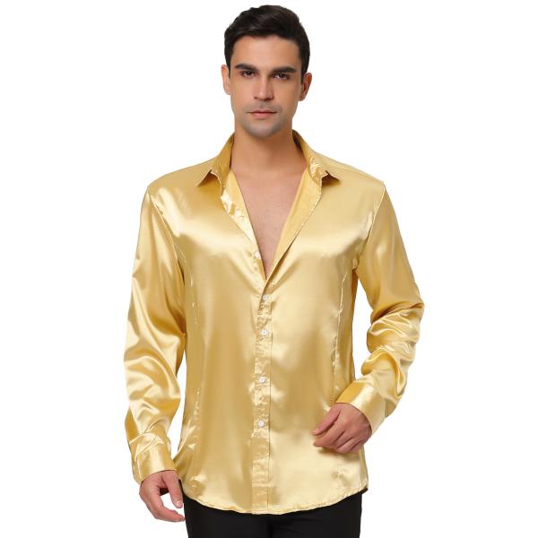 【本商品は海外出荷】お届けは通常20-30日を頂いております。ポイントカラー、ボタンダウン留め、長袖、Vネックデザイン、単色カラーのサテンドレスシャツ。サテンのテクスチャー生地で、他にはない魅力のあるドレスシャツ。ドレスパンツに合わせて、パ...