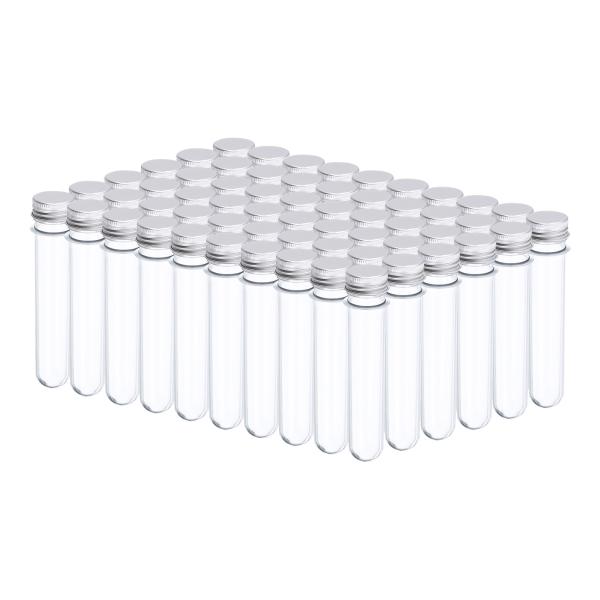 【本商品は海外出荷】お届けは通常20-30日を頂いております。耐久性のある素材：PETプラスチック製で、厚い壁で丈夫で破損しにくく、キャップはアルミ製で美しく丈夫です。十分な数量：パッケージにはアルミキャップ付きの試験管が60個入っており、...