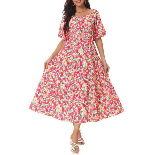 【本商品は海外出荷】お届けは通常20-30日を頂いております。95%ポリエステル、5%スパンデックス。柔らかく通気性のある生地を使用したこのビーチドレスは、肌に優しく、最高の快適さを提供する春夏のアイデアピースです。ファッション: パフ半袖...