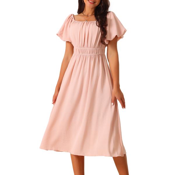 【本商品は海外出荷】お届けは通常20-30日を頂いております。100％ポリエステル。柔らかく通気性のある生地を使用したこのビーチドレスは、肌に優しく、最高の快適さを提供する春夏のアイデアピースです。フェザー：パフ半袖ドレス/カジュアルサマー...