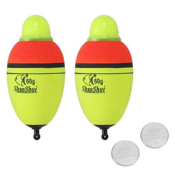 【本商品は海外出荷】お届けは通常20-30日を頂いております。素材：EVA；浮力：60g / 2.1oz；直径：45mm / 1.77インチ；全長：100mm / 3.94インチ；パッキングリスト：ライト付き釣り用スリップボバー2個利点：電...