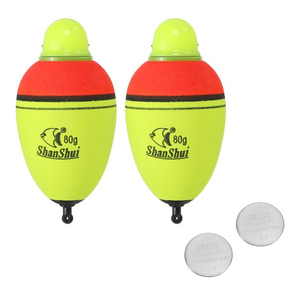 【本商品は海外出荷】お届けは通常20-30日を頂いております。素材：EVA；浮力：80g / 2.8oz；直径：50mm / 1.97インチ；全長：105mm / 4.13インチ；梱包リスト：ライト付き釣り用スリップボバー2個利点：電気発光...