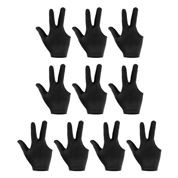 【本商品は海外出荷】お届けは通常20-30日を頂いております。カラー：黒；全体サイズ：190x100mm/ 7.5x3.9“（長さ×幅）；パッキングリスト：10個 x 3本指プールグローブ特徴：ビリヤードプールシューターグローブはポリエステ...