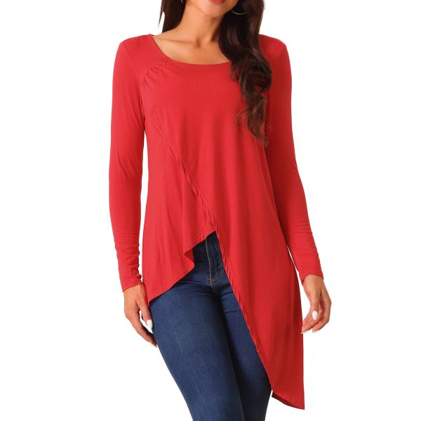 【本商品は海外出荷】お届けは通常20-30日を頂いております。95% ビスコース 5% スパンデックス。柔らかい生地で作られたハイロートップス。柔らかく、軽量で通気性があり、着心地が良い。特徴: 長袖/ハイローヘムトップス/アシンメトリーヘ...