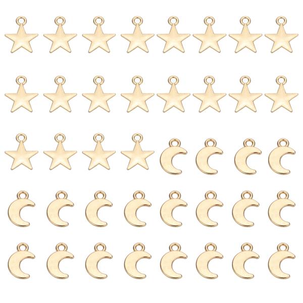 【本商品は海外出荷】お届けは通常20-30日を頂いております。仕様：カラー：金トーン；素材：合金；吊り穴の直径：2mm / 0.07"；ムーンペンダントの長さと幅：12mm * 9mm / 0.47"* 0.35"；スターペンダントの長さと...