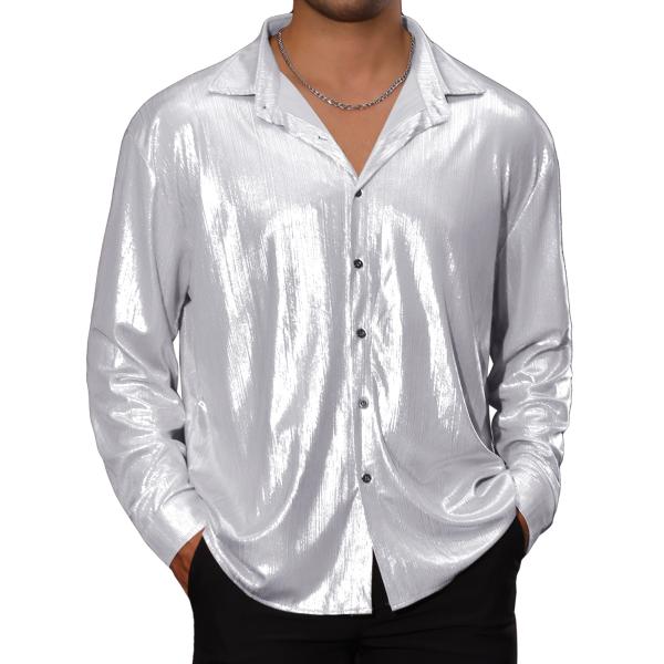 【本商品は海外出荷】お届けは通常20-30日を頂いております。【デザイン】長袖ボタンダウンシャツはメタリックパターンでデザインされており、特別なスタイルを表現できます。【万能スタイル】メタリックシャツをテーラードドレスパンツと合わせてフォー...