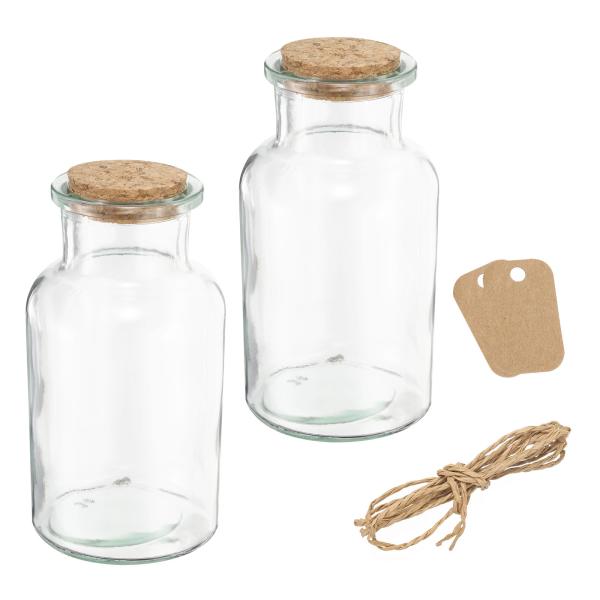 【本商品は海外出荷】お届けは通常20-30日を頂いております。特徴:これらの透明ガラス瓶はコルク栓付きの2個セットで、内容物を密封して保存するのに最適です。各瓶の容量は7.5oz/250mlで、紐と空白のタグが付属しており、パーソナライズさ...