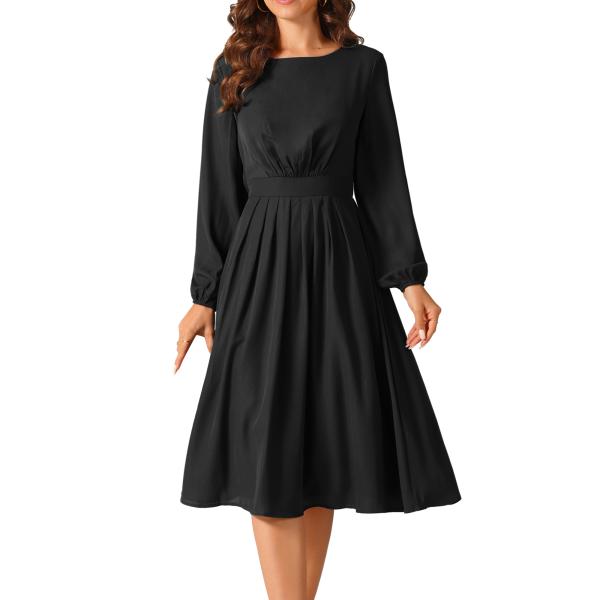 【本商品は海外出荷】お届けは通常20-30日を頂いております。100%ポリエステル。このカジュアルなプリーツドレスは伸縮性があり、快適な着心地を提供します。特徴: 長袖/クルーネック/ハイウエスト/プリーツ/サイドジッパー/カジュアルミディ...