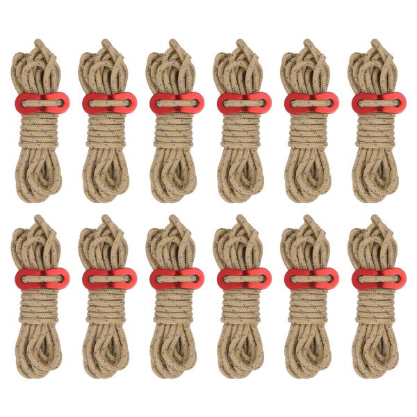 【本商品は海外出荷】お届けは通常20-30日を頂いております。ロープ直径: 4mm / 0.16"; 全長: 4メートル / 13フィート; 梱包リスト: 1セット - 12 x テントロープ &amp; 12 x アルミニウムコードアジャ...