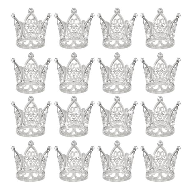 【本商品は海外出荷】お届けは通常20-30日を頂いております。ケーキデコレーションクラウン: 16個のシルバーケーキクラウンが手に入ります。かわいくて精巧で、各クラウンの直径は3cm / 1.18インチ、高さは3cm / 1.18インチで、...