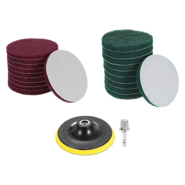 【本商品は海外出荷】お届けは通常20-30日を頂いております。パッケージ内容・サイズ：5インチスクラブ研磨パッド20枚、5インチ粘着トレー1枚、6mm接続ロッド1本が含まれます。研磨ディスクのグリットは240/400です。防水・防油：このス...