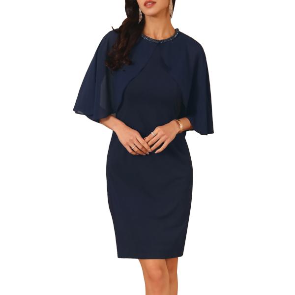 【本商品は海外出荷】お届けは通常20-30日を頂いております。シフォンのキャップスリーブ、ビーズのネック、ペンシルシースが特徴の Womlayout のケープドレスを着て、あなたの魅力をアピールして、群衆の中で輝くスターになりましょう。Wo...