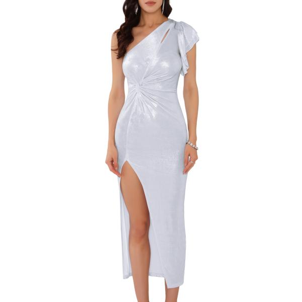 【本商品は海外出荷】お届けは通常20-30日を頂いております。メタリックなグリッター生地と片方の肩が魅力を放つ Womlayout のマキシ ドレスを着て、群衆の中で輝くスターになりましょう。Womlayout の優雅さを体現。この輝くドレ...