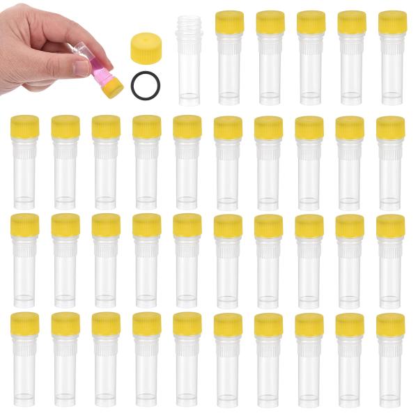 【本商品は海外出荷】お届けは通常20-30日を頂いております。キャップのカラー：イエロー；ボトルのカラー：透明；材質：PP（ポリプロピレン）；容量：1ml；ボトル口の外径：11mm；ボトルの高さ：39mm；全体サイズ：40x10mm（H*O...