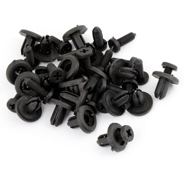 【本商品は海外出荷】お届けは通常20-30日を頂いております。製品名:プラスチックリベット；材質：プラスチックカラー：ブラック；内容: 20個x プラスチックリベット重量: 20g; 最大直径 16mmフィット穴の直径: 7m；全長: 16...