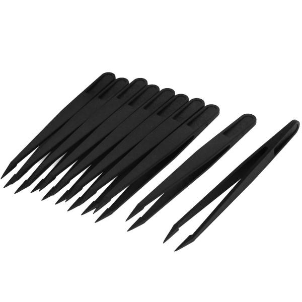 【本商品は海外出荷】お届けは通常20-30日を頂いております。;材質：カーボンファブリック純重量：52g。パッケージ内容：10PCSのX帯電防止ピンセットメインカラー：ブラック各サイズ：120×8mm/ 4.7 "×0.31"（L * Ma...