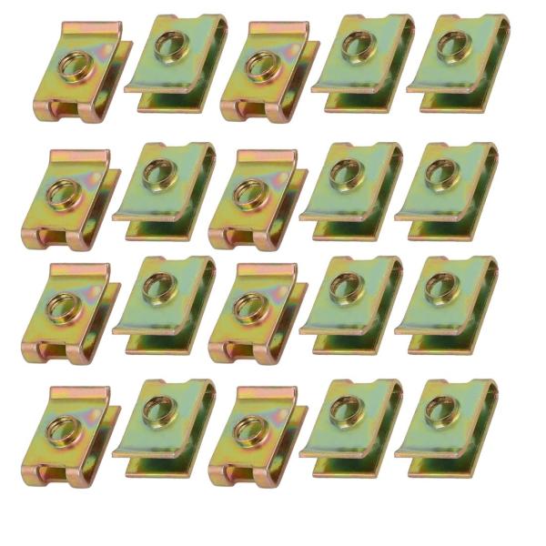 【本商品は海外出荷】お届けは通常20-30日を頂いております。製品名: U ナット; パッケージ内容: 20個 x U ナット主なカラー: 真鍮トーン;材質: 65Mn スプリングスチール; フィニッシュ: 亜鉛メッキ; 重量: 44g適合...