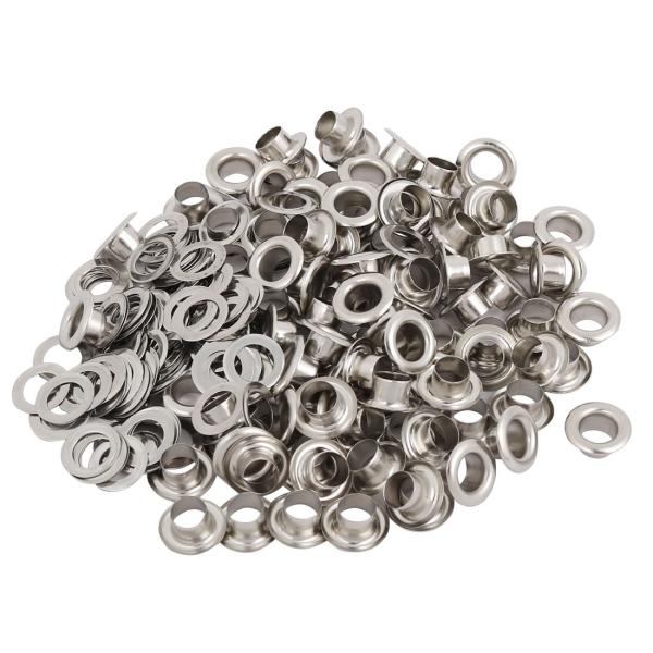 【本商品は海外出荷】お届けは通常20-30日を頂いております。製品名：グロメット; パッケージ内容：グロメット100（+/- 2％）個入り、ワッシャー100個入りメインカラー：シルバートーン; 素材：真鍮重量：12g; 仕上げ：ニッケルメッ...