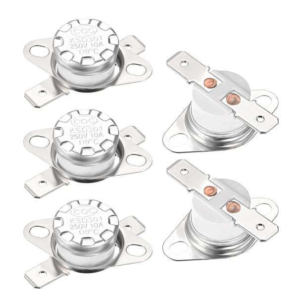 【本商品は海外出荷】お届けは通常20-30日を頂いております。タイプ: 5個 KSD301 170 ℃温度コントロールスイッチ 250V 10A NC (ノーマルクローズ)ノーマルオフ：温度コントロールスイッチ接点の元の状態は閉じており、温...