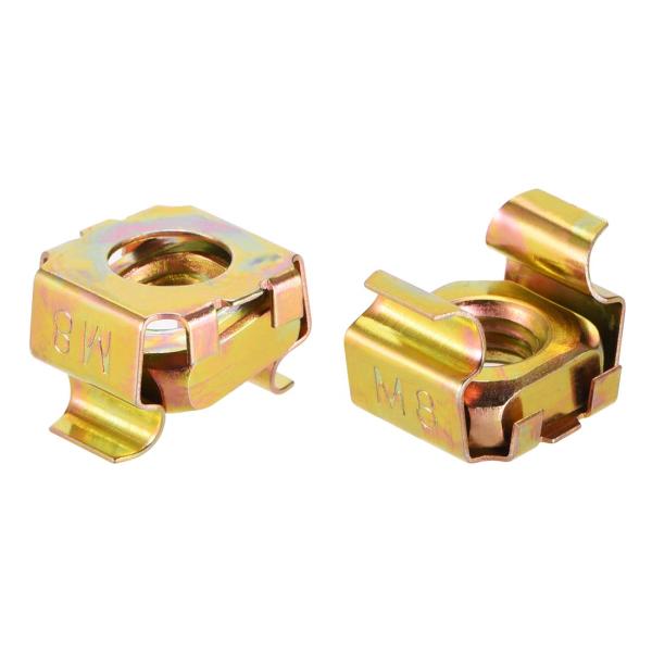 【本商品は海外出荷】お届けは通常20-30日を頂いております。プレートの穴のサイズ（フックの距離）：10.5-11mm.材質：炭素鋼製、イエローあえんメッキ仕上げ、防錆。特徴：正方形のロックナットは正方形の穴があるラックとキャビネット用に設...