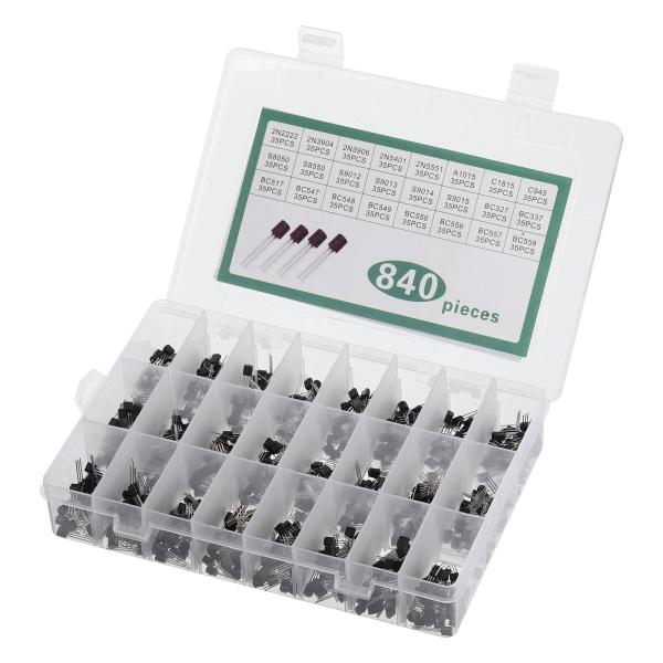 【本商品は海外出荷】お届けは通常20-30日を頂いております。サイズ: 19x4.2x3.2mm / 0.75x0.17x0.13" 。 トランジスタタイプ: 2N2222、2N3904、2N3906、2N 5401、2N 5551、A10...