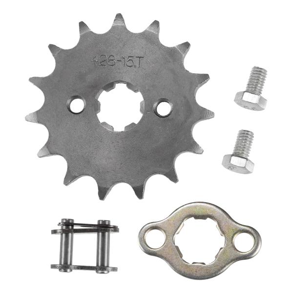 【本商品は海外出荷】お届けは通常20-30日を頂いております。サイズ：フロントスプロケット428チェーン15歯17mm。目間中心長さ：30mm、取付穴径：17mm、ギア内径：14mm。用途：4輪付き50cc 70cc 90cc 110cc ...