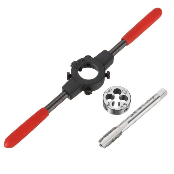 【本商品は海外出荷】お届けは通常20-30日を頂いております。タップ＆ダイセット: 5/16-32 UNEF スレッドタップとラウンドダイス。25mm（0.98"）ダイ ストックはM7-M9 メトリックダイスに適合し、調整可能なネジが付いて...