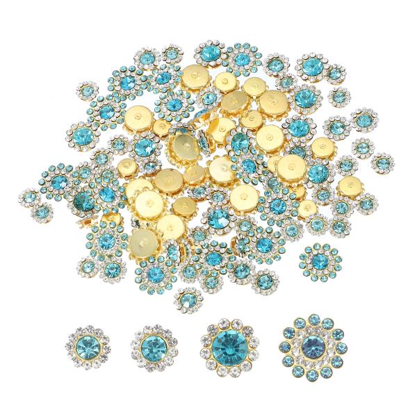 【本商品は海外出荷】お届けは通常20-30日を頂いております。素材: ラインストーン、ガラス、合金、カラー：金/ライトブルー、直径:7.8 mm、9.8 mm、11.8 mm、13.8 mm、高さ：3.6 x 4 x 5.2 x 4.4 m...