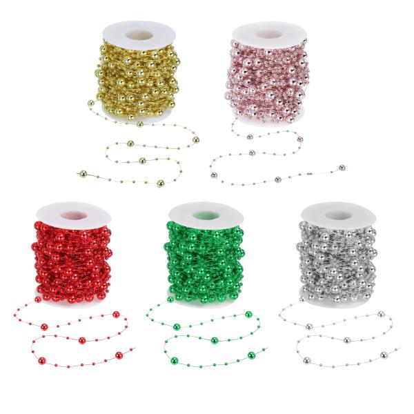 【本商品は海外出荷】お届けは通常20-30日を頂いております。カラー: レッド/緑/シルバー/ローズ金色/金色; ビーズ直径:3 mm, 7.6 mm; 各ロール長さ：15.24 M; パッケージリスト:5ロール x ビーズガーランド利点:...