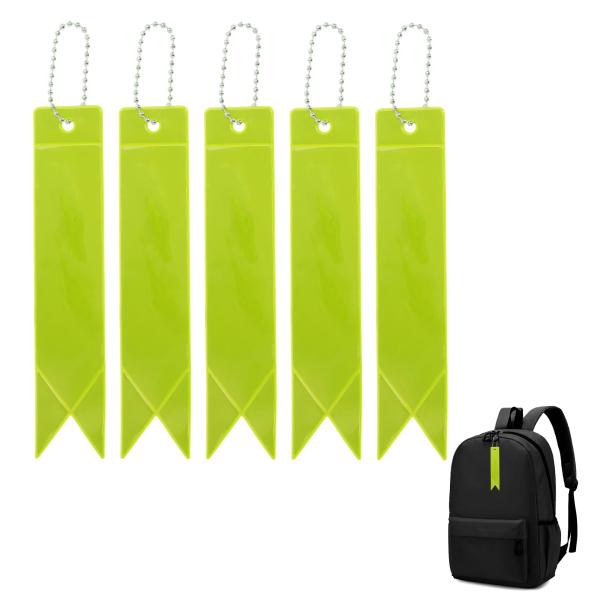 【商品仕樣】スタイル：リボン型 / カラー：蛍光イエロー / サイズ：3x15cm(同色5個入り)【視認性を高める】反射効果で視認性を向上させ、夜間の安全を守ります。特に自転車や徒歩での移動時に安心です。【多用途】このキーホルダーは、キーリ...