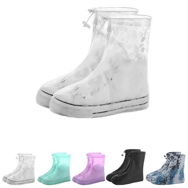 【本商品は海外出荷】お届けは通常20-30日を頂いております。【商品仕樣】サイズ：Lサイズ/適応靴サイズ目安24.5-25(27.5cmx23cmx11cm)、カラー：白、素材：PVC【防水保護】耐久性のある防水素材で作られたシューカバーは...