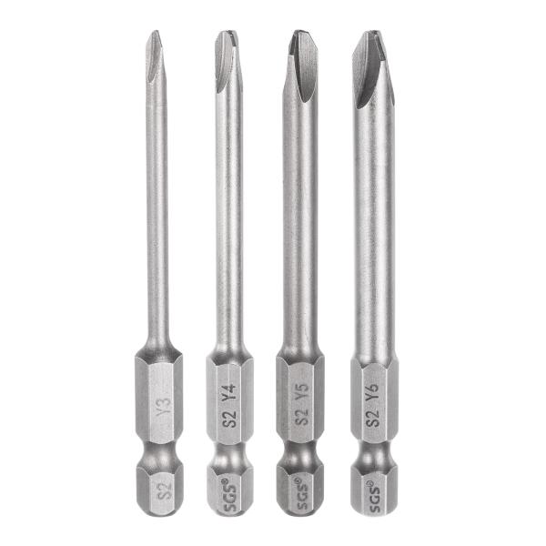 【本商品は海外出荷】お届けは通常20-30日を頂いております。サイズ - ビットタイプ: Y3/Y4/Y5/Y6; 六角シャンク: 1/4"; 全長: 75mm / 3"; パッケージ内容: Y字形ドライバービット 4個。Y字形ドライバービ...