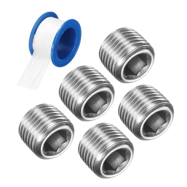 【本商品は海外出荷】お届けは通常20-30日を頂いております。サイズ&amp;パッケージ:NPT1/8メネジステンレス鋼六角ソケットキャップ5個とシールテープ1個が含まれ、長さ8mm/0.31インチ、ネジピッチ1インチです。材質:304ステ...