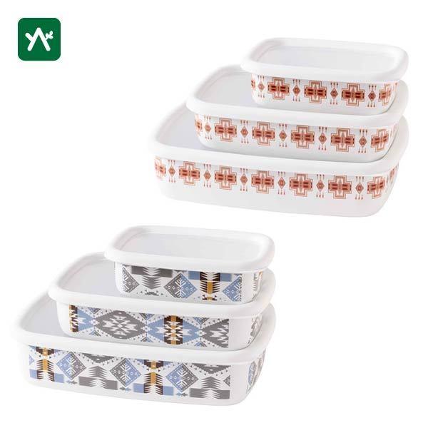 PENDLETON ペンドルトン エナメルシャロースクエアコンテナ３ピースセット FH107 はペンドルトンパターンを使ったホーロー製のフードコンテナです。ご自宅での食材の保管はもちろんのこと、キャンプやピクニックでも大活躍です。ホーローは...