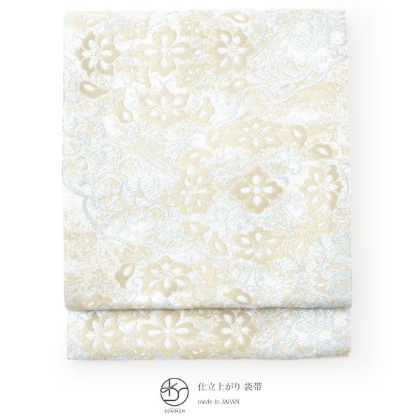 「小杉織物」謹製の訪問着向け高級袋帯■仕立て仕立て上がり■柄付全通柄■色ベージュ地に金色や銀色など■素材ポリエステル100％■着用シーン春・秋・冬フォーマル■サイズ表// 幅 / 長さ サイズ// 約31cm / 約460cm