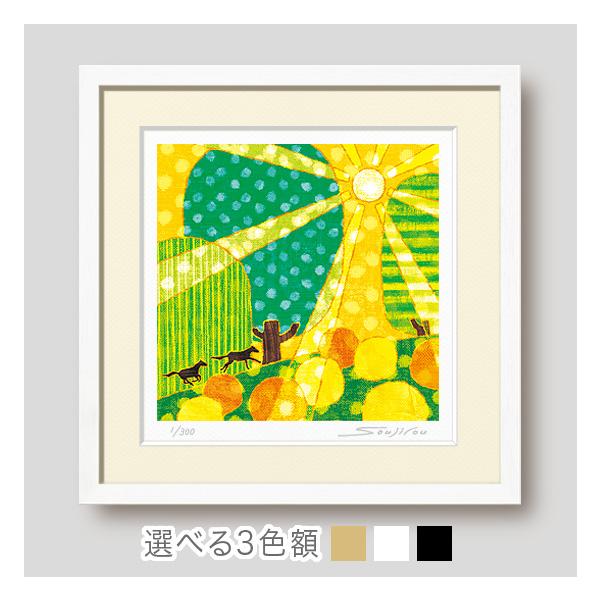 絵画 版画 馬 馬の絵 インテリア 抽象画 アート おしゃれ 玄関 リビング に自然美の 半抽象 風景画 は如何ですか！・作家：藤谷壮仁郎・作品名：run up・作品サイズ：200×200ｍｍ・額縁外寸：318×318ｍｍ・額縁：主要素材木...