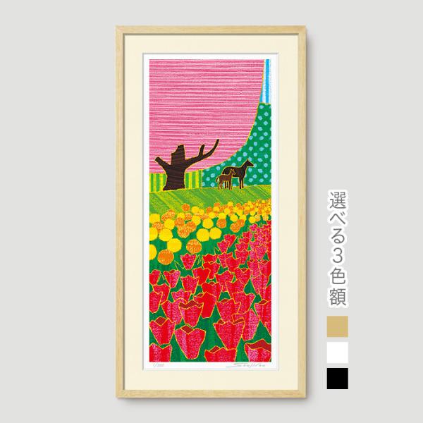 【発売日：2025年08月01日】絵画 版画 馬 馬の絵 インテリア 抽象画 アート おしゃれ 玄関 リビング に自然美の 半抽象 風景画 は如何ですか！・作家：藤谷壮仁郎・作品名：once seen・作品サイズ：500×195ｍｍ・額縁外...